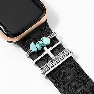 Decorative Ring Loops Compatible with Apple Watch Silicone Bands Charms 38mm 40mm 41mm 42mm 44mm 45mm,Crushed Stone Metal Jewelry Charms Accessories for iwatch Series 7 6 5 4 3 2 1(No Band，Pine Green)