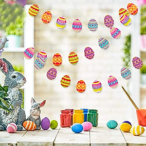 Whaline Easter Egg Garland Kit Easter Banner Decoration Happy Easter Banner Bunting Hanging Easter Egg Paper Cutout for Easter Farmhouse Banner Spring Themed Party Favors Supplies Mantle Fireplace