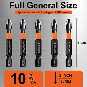 10-Pack Phillips Bits #2 Impact Magnetic 2 Phillips Bits- PH2 Bits Premium S2 Alloy Steel Phillips Head Drill Bits- Phillips Screwdriver Bits (2-Inch Long Phillips Bit Set) 1/4 Hex Shank Screw Bits