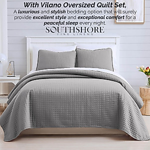 Southshore Fine Living, Inc. Oversized King Quilt Bedding Set, Soft Brushed Microfiber Bedspread, Pet Hair Resistant Bedding, California/King Quilt Coverlet Set with 2 Shams, Steel Grey