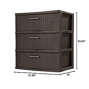 Sterilite 25306P01 3 Drawer Wide Weave Tower, Espresso Frame & Drawers w/ Driftwood Handles, 1-Pack