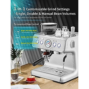 Gevi 20Bar Semi Automatic Espresso Machine With Grinder & Steam Wand – All in One Espresso Maker & Latte Machine for Home Dual Heating System