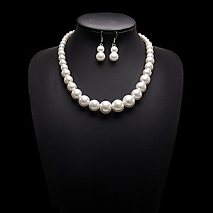 Cryshimmer Pearl Choker Necklace for Women Faux Pearl Beads Strand Necklace Earring Set Costume Jewelry