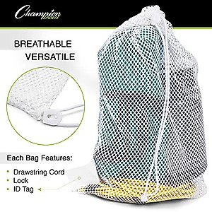 Champion Sports Mesh Sports Equipment Bag, Purple, 12x18 Inches - Multipurpose, Nylon Drawstring Bag with Lock and ID Tag for Balls, Beach, Laundry