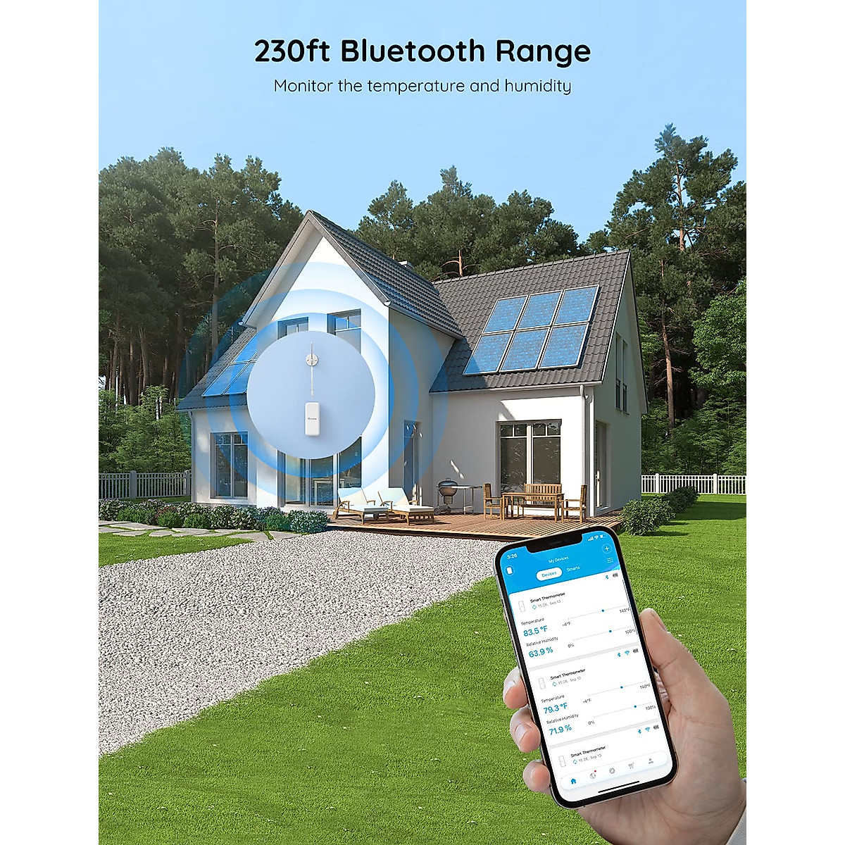 Govee Hygrometer Thermometer 3Pack H5100, Mini Bluetooth Temperature Humidity Sensor with APP Notification Alert, 2 Years Free Data Storage Export, 230 Feet Connecting Range