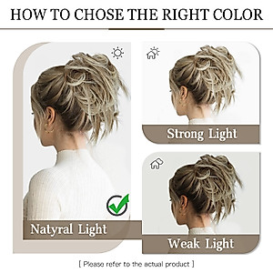 HMD 5 Pieces Messy Hair Bun Hairpiece Tousled Updo for Women Hair Extension Ponytail Scrunchies with Elastic Rubber Band Long Updo Messy Hairpiece Hair Accessories Set for Women（12/24）