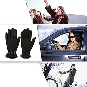 OZERO Winter Gloves for Women Touch Screen Deerskin Suede Leather Thermal Silky Velour Lining Cold Proof Hands Warm Gifts (Black,Medium)
