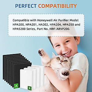 HPA200 Replacement Filters for Honeywell Air Purifier HPA200 HRF-ARVP200 Series,Compatible with HPA200, HPA201, HA202, HPA204, HPA250,HPA5200,4 True HEPA R Filter+8 Activated Carbon Pre-Filter A