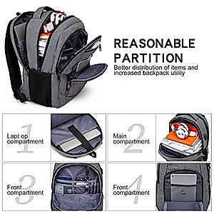 School Backpack, Large Backpack for Teen Boys, Business Slim Durable Laptop Backpack with USB Charging Port, 15.6 Inch Water Resistant High School Bookbag, College Computer Bag for Men Women, Grey