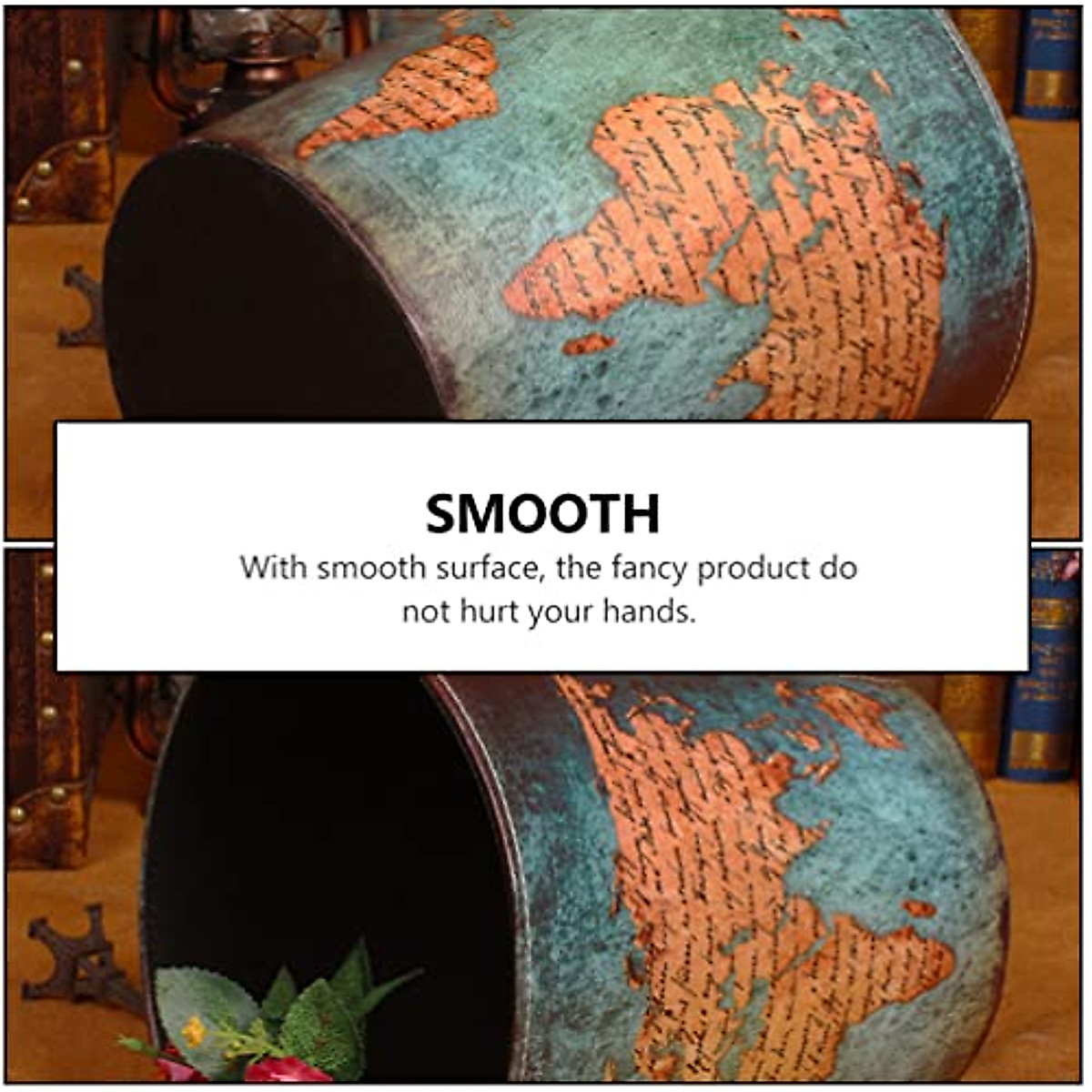 DOITOOL Retro Decorative Trash Can PU Leather Wastebasket Without Lid Waterproof Wastebasket 10 L/ 2.6 Gallon Capacity for Kitchen, Office, Living Room, Bedroom (Map)