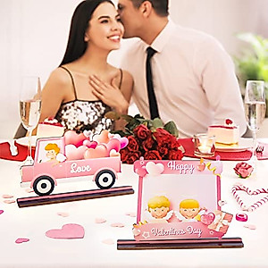 3 Pcs Valentine's Day Wooden Sign Table Decor, Romantic Tabletop Centerpiece Signs Valentine Decorations for Tables, Wood Love Heart Car Gift Valentines Day Decor for Home Wedding Anniversary Party Supplies