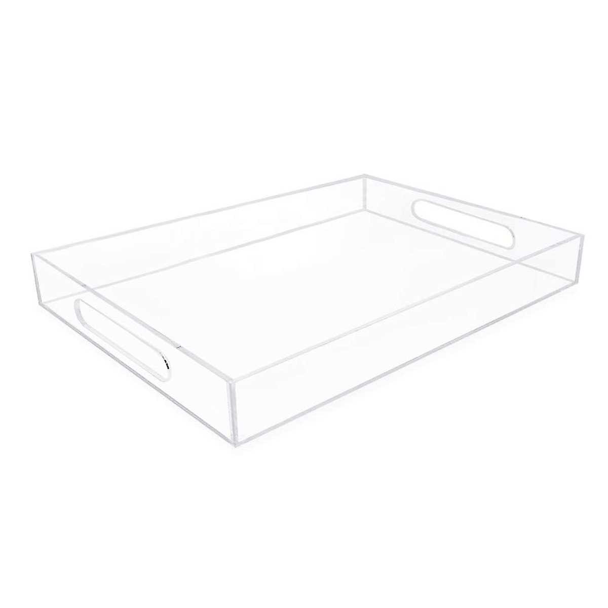 Isaac Jacobs Clear Acrylic Serving Tray (11x17) with Cutout Handles, Spill-Proof, Stackable Organizer, Space-Saver, Food & Drinks Server, Indoors/Outdoors, Lucite Storage Décor & More