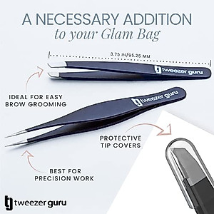 Tweezer Guru Ingrown Hair Tweezers - Pointed Precision Tweezers for Eyebrows & Ingrown Hair Removal - Blackhead and Splinter Tweezer with Sharp Needle Nose Point (2 Piece Set, Black (Point+Slant))