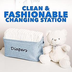 Dejaroo - Baskets for Organizing Diapers and Newborn Essentials, Baby Diaper Caddy Organizer, Embroidered Baby Shower Gifts for Moms, Linen Basket with Handle, 12 x 6 x 6 Inches, Blue