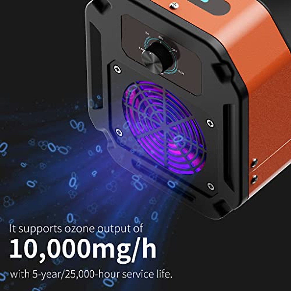 BaseAire 10,000 mg/h Ozone Generator, O-UVC2 Pro Commercial O3 Air Purifier with Adjustable Settings, Carry Handle, Heavy Duty Air Cleaner, for Large Rooms, Cars, Pets