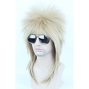 Topcosplay Adult 70s 80s Halloween Costumes Wig Rocking Dude Wig Punk Metal Rocker Disco Mullet Wig (Blonde)