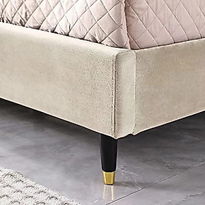 Morden Fort Velvet Bed Frame California King Bed Frame with Headboard Upholstered Wood Platform with 51” Headboard, Heavy Duty Bed Frame with Wood Slat Support, No Box Spring Needed, Beige