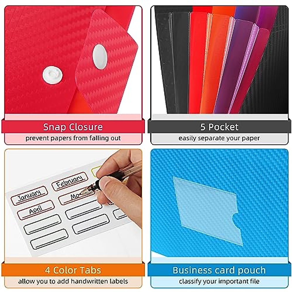 3 Pack Expanding File Folder, 5-Pockets Accordion File Organizer with Labels, Letter A4 Paper Portable Expandable File Folder for Office School