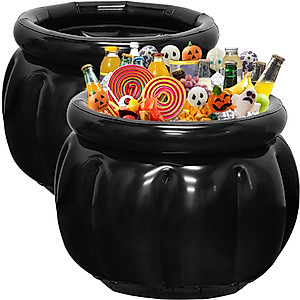 Triumpeek 2 Packs Halloween Inflatable Cooler for Luau Swimming Pool Halloween Party Photo Prop Decoration (2 Packs - Black Cauldron)