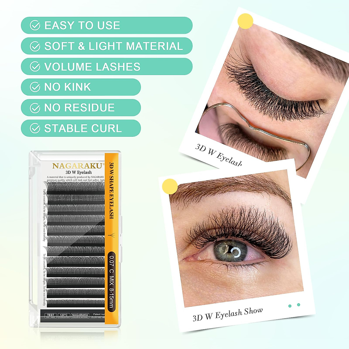 NAGARAKU W Eyelash Extension 3D Volume Premade Fan 0.07mm C curl 8-15mm mix Faux Mink Matte Black Cluster Easy Fanning yy Eye Lashes