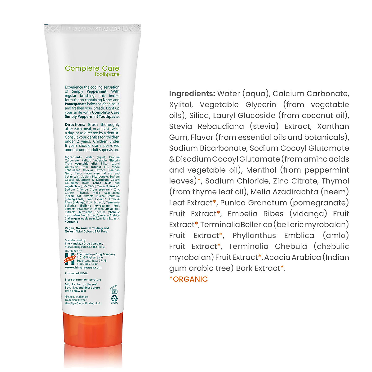 Himalaya Botanique Complete Care Toothpaste, Herbal, Peppermint Flavor, Fights Plaque, Freshens Breath, Fluoride Free, No Artificial Flavors, SLS Free, Cruelty Free, Foaming, 5.29 Oz, 4 Pack