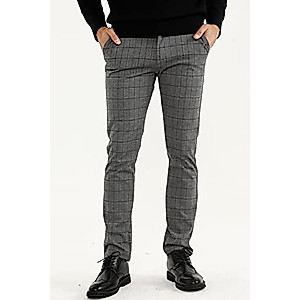 GINGTTO Mens Plaid Pants Casual Dress Pants for Men Slim Fit Stretch Slacks for Men Grey Sze 32