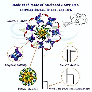 COOZZYHOUR 39" Butterfly Wind Spinner Stake for Yard and Garden ,Outdoor Metal Windmill,Single Direction Wind Sculptures, Kinetic Windmills Catchers for Garden Decorations.