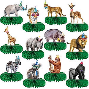 Yeaqee 12 Pcs Jungle Animals Honeycomb Centerpieces Safari Jungle Themed Birthday Party Supplies Wild Animals Jungle Party Decorations Baby Shower Table Decorations for Boys Girls (Fresh Style)