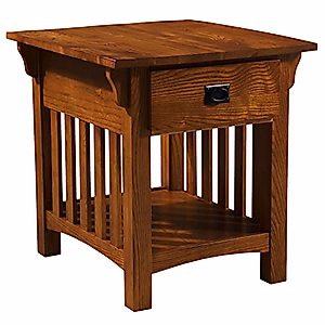Leick Home 8222-SC Mission Impeccable End Table with Locking Secret Compartment, Made with Solid Wood, Side Table for Living Rooms, Medium Oak Finish