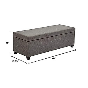 FIRST HILL FHW Storage Ottoman Bench Avalon Linen Rectangular, Large, Slate Grey