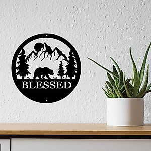 CREATCABIN Metal Wall Art Bear Decor Wall Hanging Plaques Ornaments Iron Blessed Wall Art Sculpture Sign for Indoor Outdoor Home Living Room Kitchen Garden Office Decoration Gift Black 11.8inch