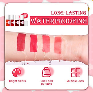 Lip Tint Korean Stain Set, 4 Colors Tinta Para Labios Water Long Lasting Waterproof Easy Apply Plumping Lip Moisturizing Mini Lipstick(Apple & Strawberry &Watermelon& Cherry)