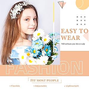 Kigeli Silver Flower Hair Band for Girls, 2 Pcs Wedding Headpiece with Tulle Flowers, Pearl, Crystal, Headband for Baby Kids Birthday Photography Hair Accessories