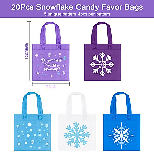 20Pcs Snowflake Party Favors Bag, Winter Frozen Non-Woven Candy Treat Bags, Winter Theme Goodie Gifts Tote Bags for Kids Snowflake Holiday Party Winter Wonderland Birthday Baby Shower Party Supplies