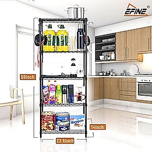 EFINE 2-Pack 5-Shelf Shelving Unit Rack with 8-Hook and 5-Shelf Liners, NSF Certified, Adjustable, 150lbs Loading Capacity Per Shelf, Shelving Rack for Kitchen and Garage (23.6W x 14D x 59H)