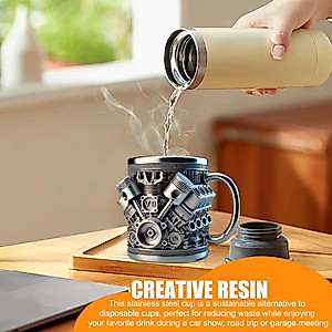 V8 Engines Car Coffee Mug, 15OZ V8 Engine Stainless Steel Cup, Creative Car Engine Coffee Tumbler with Insulated Handle, 3D Stainless Steel Tumbler for Mechanics, for Vehicle Lovers Gift (V6)