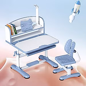 Height-Adjustable Children's Study Desk and Chair Set, LED Light Multifunctional Children's Desk, Writing Desk and Chair Set for Primary School Students, Lifting Study Table