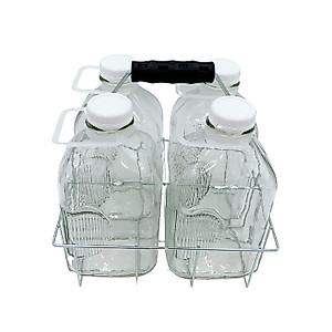 Wire Bottle Carrier for Libbey, StanPac, The Dairy Shoppe 32 and 64 oz Bottles (64 oz The Dairy Shoppe ®, 4 Cell Carrier)