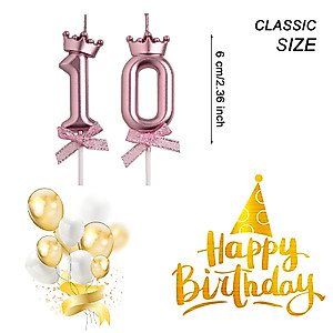 AOOLADA 10th Birthday Candles, Rose Gold 10 Year Old Number Birthday Candles for Boys Girls, Happy Birthday Party Decorations Cake Topper Gifts for 10th Wedding Anniversary Celebration