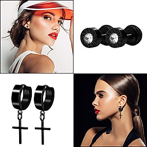 ONESING 17 Pairs Black Earrings for Men Black Stud Earrings Men Earrings Black Hoop Earrings Men Black Earrings for Men Womens Stainless Steel Jewelry Piercings