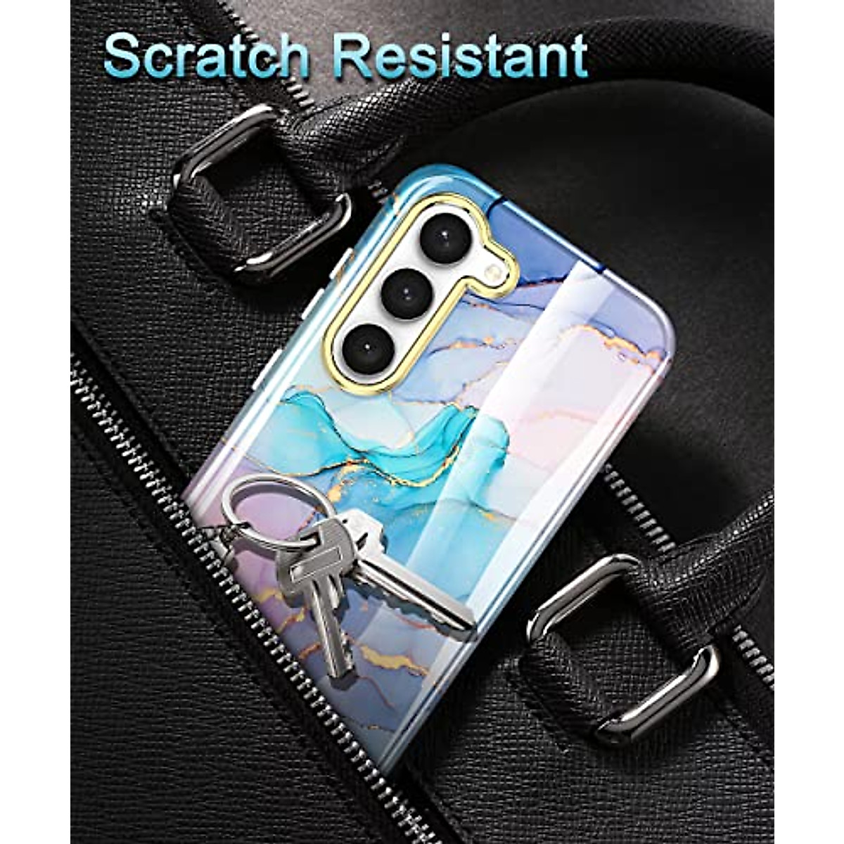 Turquiase for Samsung Galaxy S23 Case with 2pcs Tempered Screen Protector&1pcs Len Camera Protector, Lightweight and Stylish Full Body Shockproof Protective Rugged TPU Case, Blue Marble