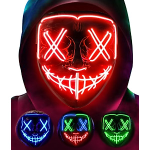 Halloween Mask, Scary Led Costume Mask, Masquerade Cosplay Light Up Face Mask for Men Women Kids, No UV Damage, Clown Mask for Adults