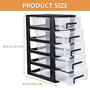 Tofficu 5 Drawer Storage Tower Plastic Storage Multifunctional Storage Cabinet with Clear Drawers Storage Case Organizer for Craft Stationary(Black)