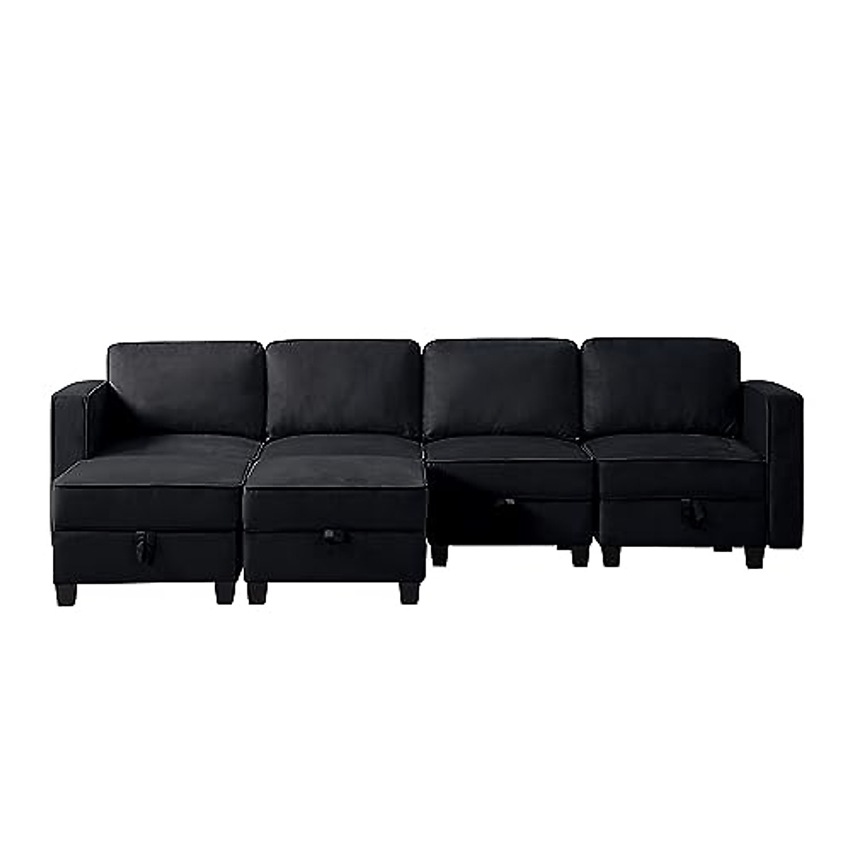 Goohome 116'' Modular Sectional, U-Shaped Velvet Convertible, Minimalist Modern 6 Seater Sleeper Couch with Chaise Ottomans, Sofa Sets, for Living Room, Bedroom, B-Black
