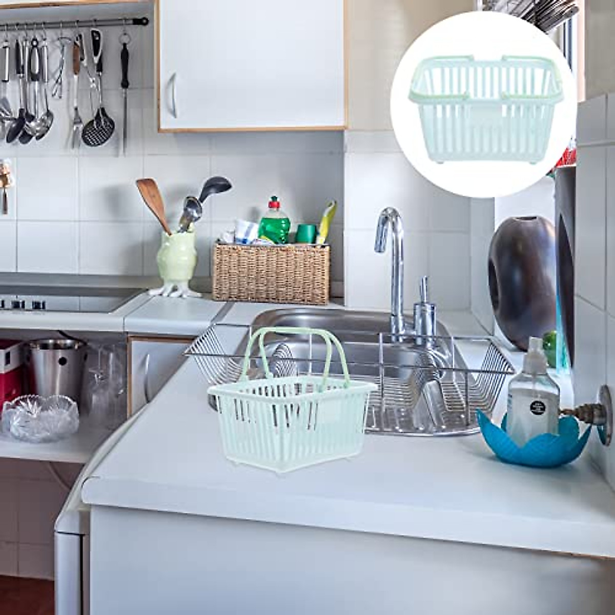 Toddmomy 3pcs Small Plastic Baskets Portable Shower Basket Grocery Baskets With Handles Plastic Beach Tote Small Basket with Handle for Organizing, Bathroom Kitchen Dorm Room Bedroom（Sky-blue）