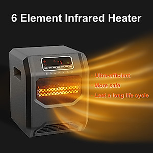 Infrared Space Heater 3 Mode 1500W Electric heater with 6 Quartz Infrared Element Child Lock Timer Remote for Indoor Use WEWARM