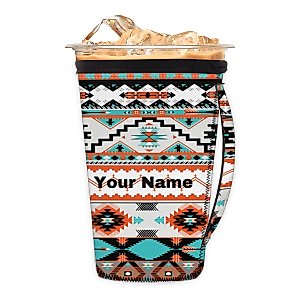 Ethnic Aztec Geometric Customize Coffee Sleeve Personalized Custom Coffee Sleeve with Handle Reusable Coffee Cover Neoprene Insulator Cup Sleeve for Hot&Cold Coffee Drink Beverages Size L for 30-32 oz
