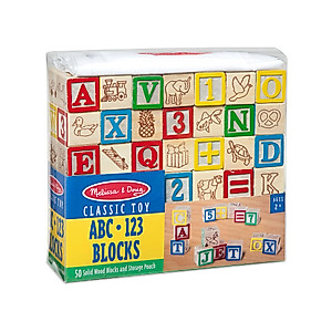 Melissa & Doug Deluxe ABC/123 1-Inch Blocks Set With Storage Pouch (50 pcs) - Letters And Numbers/ABC Classic Wooden Blocks For Toddlers And Kids Ages 2+