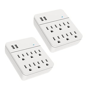 6 Outlet Extender Surge Protector Wall Mount Adapter with Dual 3.1A USB Charging Ports,Oviitech Multi Plug Outlets,6 AC Socket Outlet Splitter,450 Joules Surge Suppression,White, ETL Certified（2 Pack）