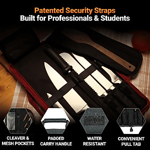 Chef Knife Roll Bag Travel Case | 8 Pockets for Knives & Tools | 2 Flaps with Cleaver & Mesh Pocket | Honing Rod Slot | Chef Knife Case for Professional & Students | Knives Not Included (Denim Grey)